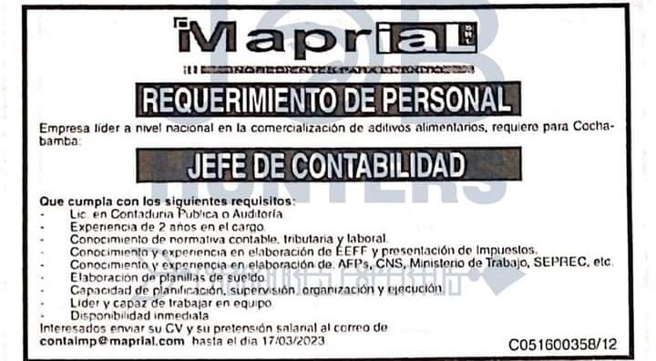 JEFE DE CONTABILIDAD | Trabajando Bolivia